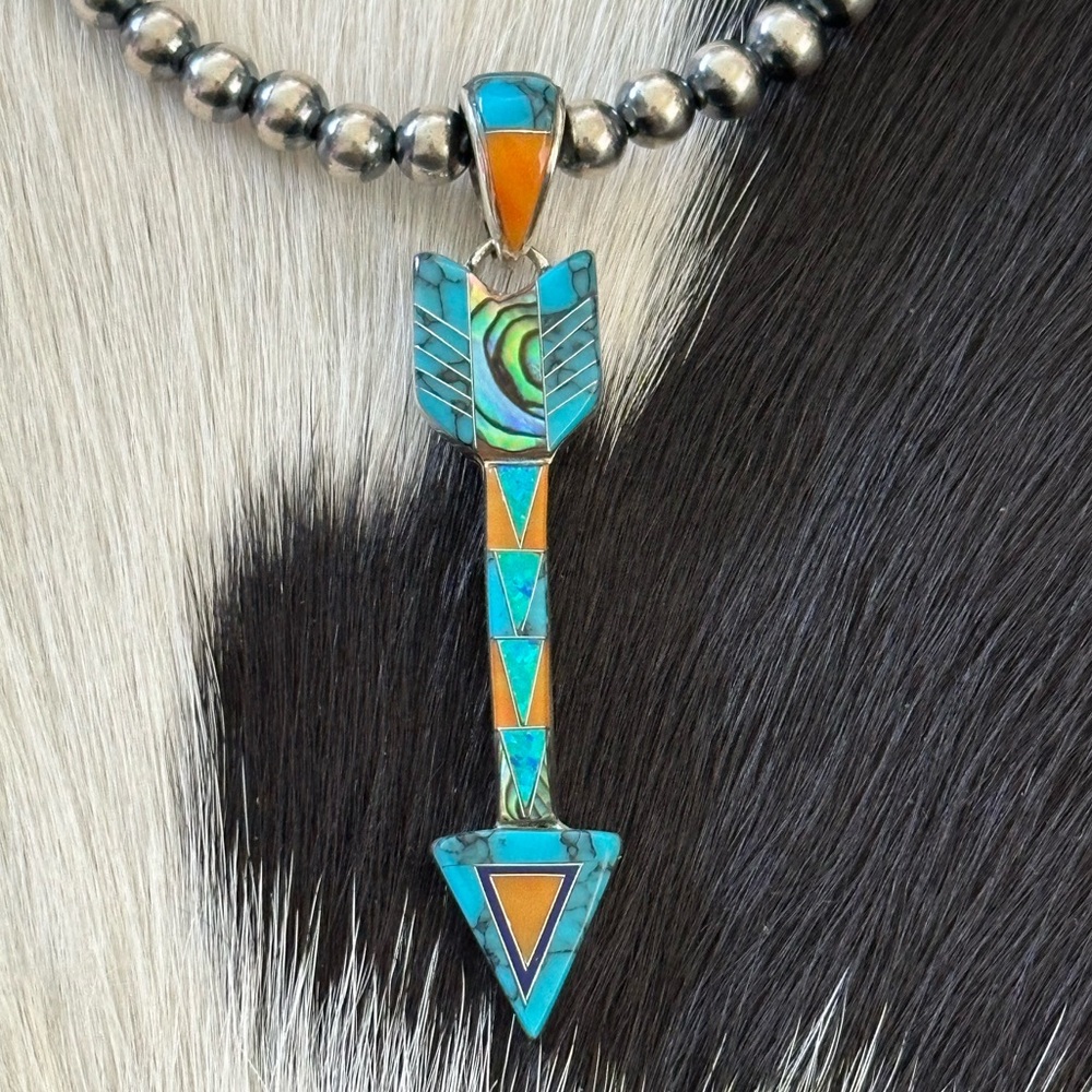 Navajo Long Arrow Turquoise Inlay Multistone Sterling… - Gem